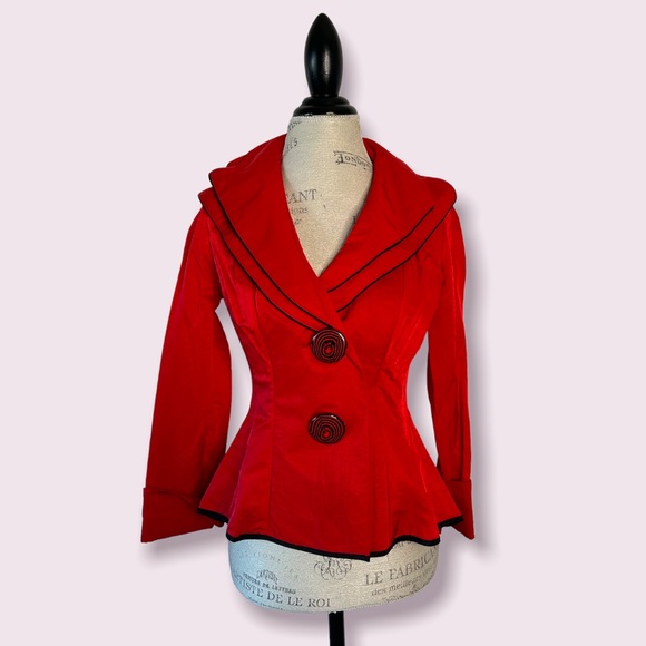 Vintage | Jackets & Coats | Nwt Red Big Buttons Exaggerated Collars Red ...